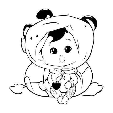 Lindo pequeño bebé panda ilustración vectorial para colorear libro Vector Premium