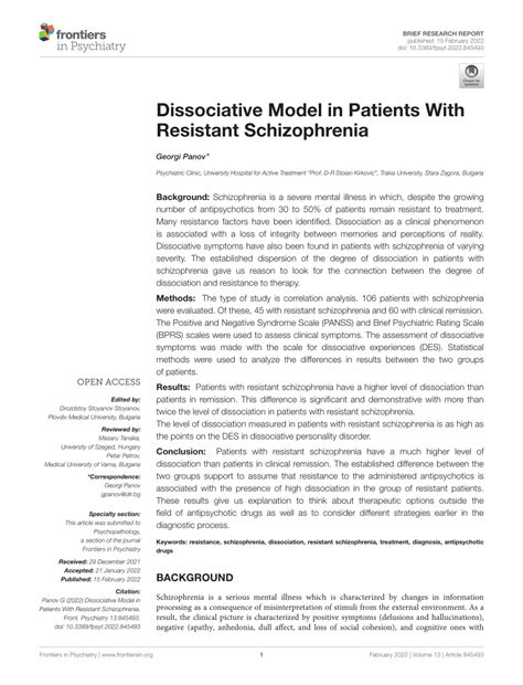 Pdf Dissociative Model In Patients With Resistant Schizophrenia