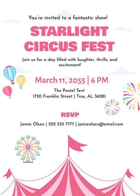 Free Pastel Circus Invitation Template To Edit Online