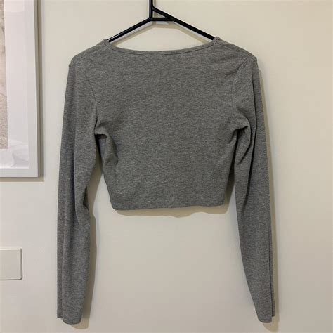 Zara Grey Long Sleeve Crop Top Ribbed Material Worn Depop