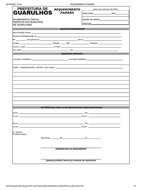 Requerimento Padrão De Guarulhos Pdf