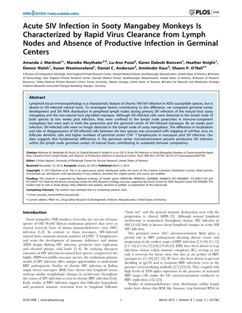 Pdf Acute Siv Infection In Sooty Mangabey Monkeys Is Characterized By