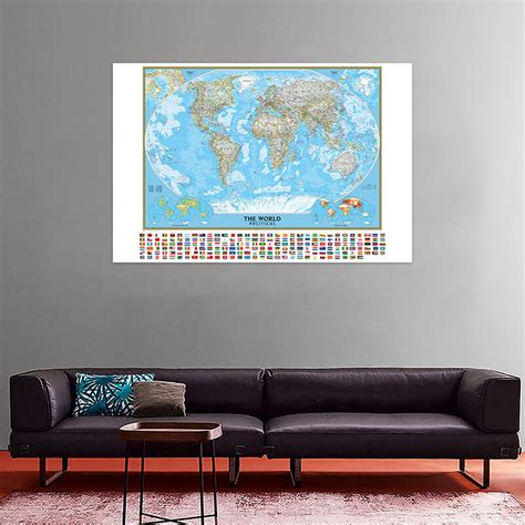 150x100cm World Political Map With Vegetation Cover And Population
