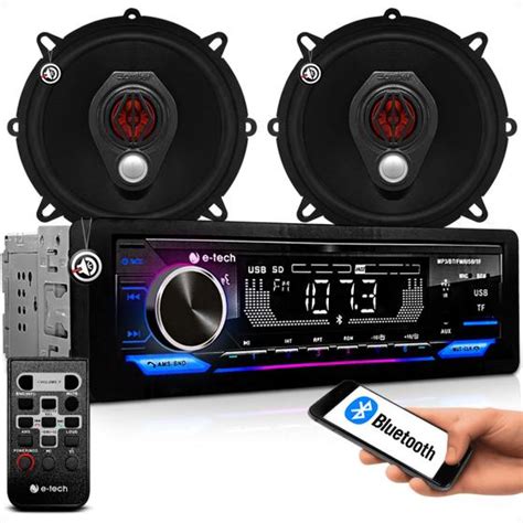 Kit De Radio Mp3 Com Bluetooth Fm Sd Usb Iluminação Rgb E Par De Alto Falantes 5 Polegadas Da
