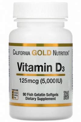California Gold Nutrition, витамин D3, 125 мкг (5000 МЕ), 90 капсул ...