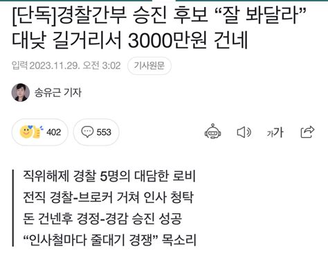 경찰간부 승진 후보 잘 봐달라 대낮 길거리서 3000만원 건네 유머 움짤 이슈 에펨코리아