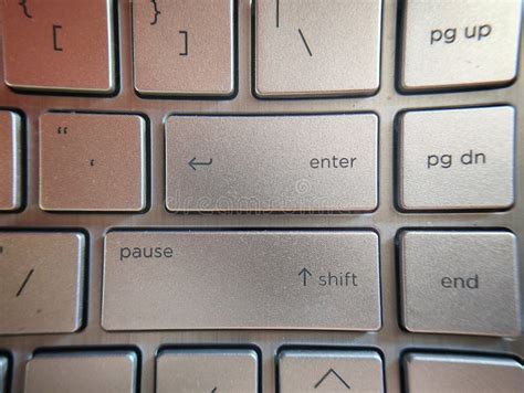 Focus On The Enter Key Of A Silver Laptop Keyboard Stock Image Image