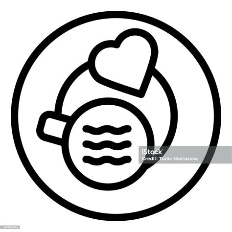 하트 라인 아이콘이 있는 접시에 컵 사랑의 상징이 있는 접시에 뜨거운 음료 흰색 배경에 윤곽선 스타일 픽토그램 커피 또는 카페 간판 모바일 개념 웹 디자인 벡터 그래픽 검은