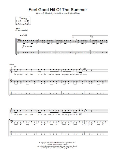 Feel Good Hit Of The Summer By Queens Of The Stone Age Bass Tab
