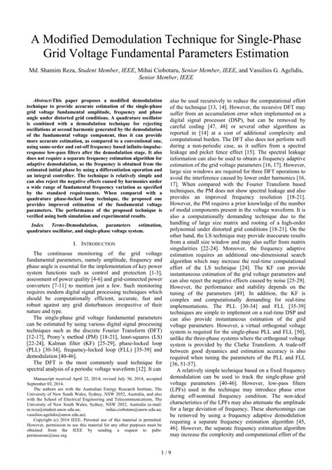 Pdf A Modified Demodulation Technique For Single Phase Grid Voltage