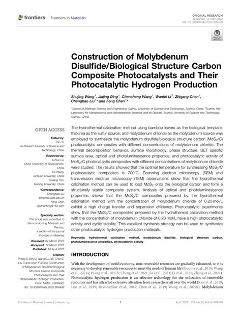 Pdf Construction Of Molybdenum Disulfidebiological Structure Carbon