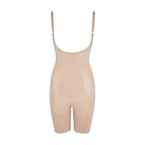 Spanx Spanx Oncore Open Bust Mid Thigh Bodysuit Beige Editorialist