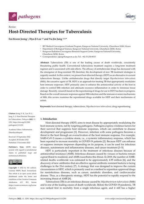 Pdf Host Directed Therapies For Tuberculosis