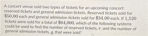 Solved A Concert Venue Sold Two Types Of Tickets For An Chegg
