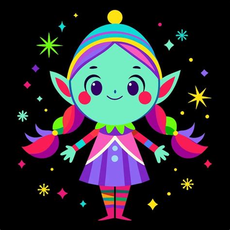 Niña Con Traje De Invierno Elfo De Navidad Dibujado A Mano Personaje De