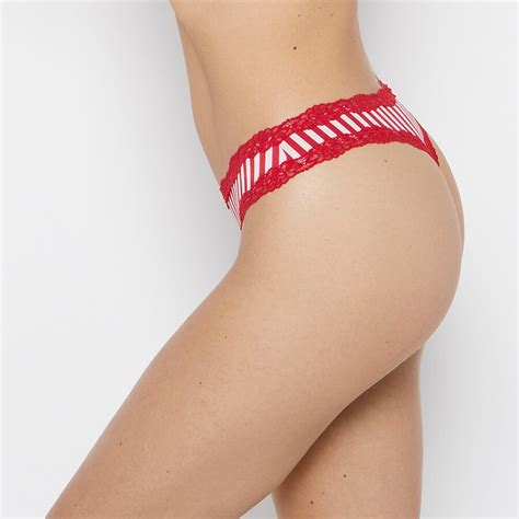 Thong Panty With Lace Trim In Candy Cane Stripe La Senza Uk