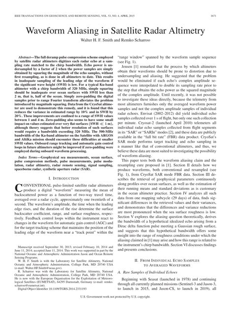 Pdf Waveform Aliasing In Satellite Radar Altimetry
