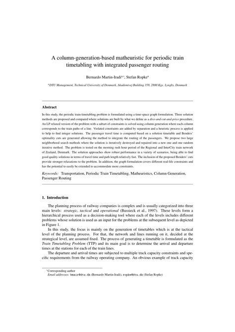 pdf a column generation based matheuristic for periodic train