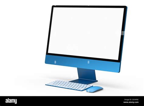 Realistic Blue Computer Screen Display With Keyboard And Mouse Isolated On White Background D