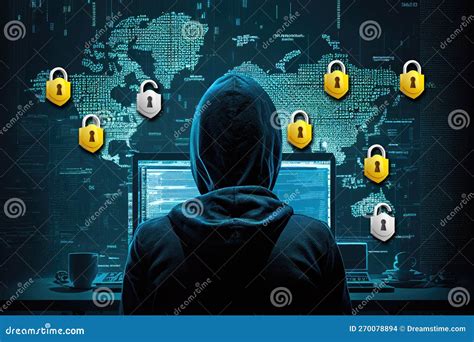 Illustration Of A Hacker Stealing Sensitive Data In Front Of A World