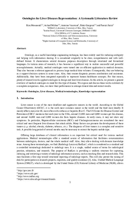 Pdf Ontologies For Liver Diseases Representation A Systematic