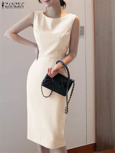 ZANZEA Casual Mulheres Vestido De Ver O Coreano Moda Sem Mangas Midi