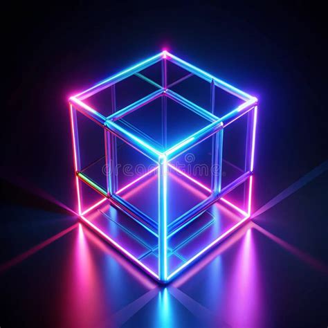Floating 3d Neon Cube With Realistic Reflections Stock Illustration Illustration Of Cube
