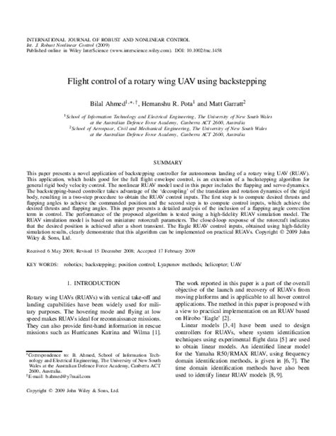 Pdf Flight Control Of A Rotary Wing Uav Using Backstepping