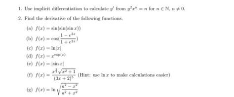 solved 1 use implicit differentiation to calculate y′ from