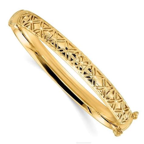 Finest Gold Leslies 14k Yellow Gold Polished And Textured Oval Hinged