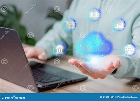 Businessman Use Laptop Computer With Ai Cloud Computing Diagram Show On