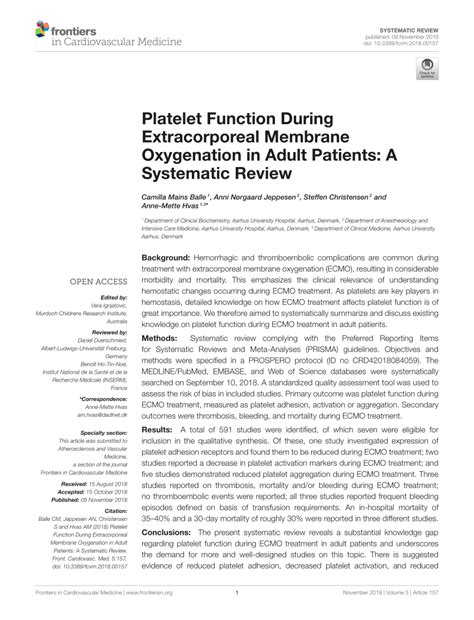 Pdf Platelet Function During Extracorporeal Membrane Oxygenation In