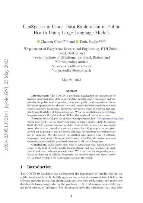 Pdf Genspectrum Chat Data Exploration In Public Health Using Large