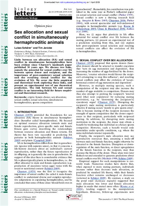 Pdf Sex Allocation And Sexual Conflict In Simultaneously