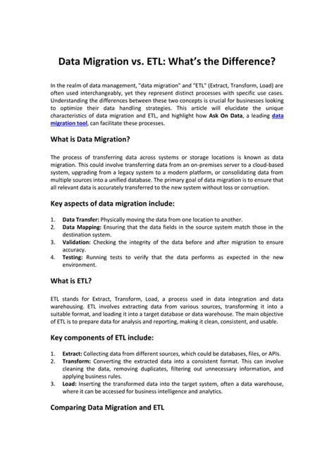 Data Migration Vs Etl Know Key Difference Pdf