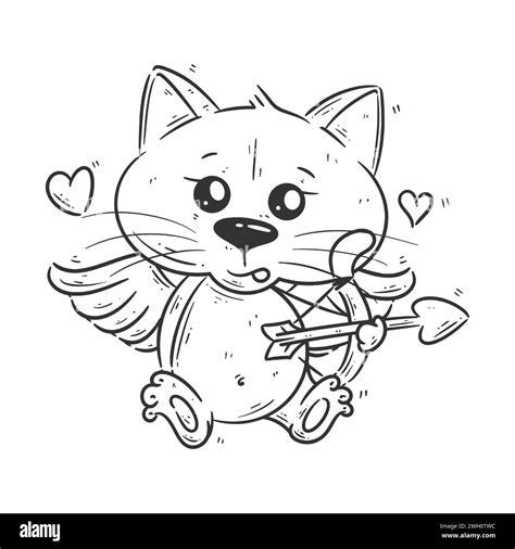 Cute Cat Becomes An Angel Of Love For Coloring Stock Vector Image And Art