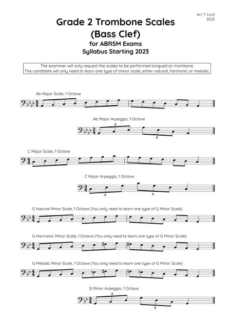 Trombone Scales Bass Clef Grade 2 For The New Abrsm Syllabus From