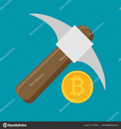 Bitcoin Mining Concept Pickaxe Coin Flat Vector Stock Illustration By