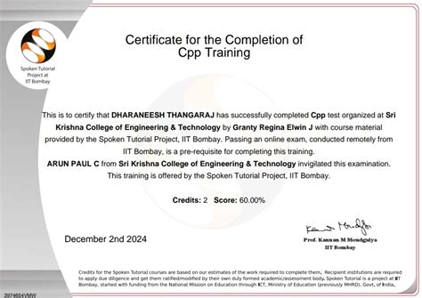 Dharaneesh T On Linkedin Cpp Spokentutorial Programming Lifelonglearning Achievement