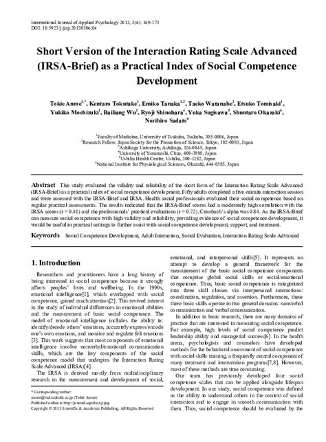 Pdf Short Version Of The Interaction Rating Scale Advanced Irsa