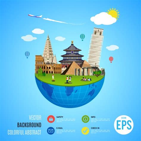World Landmarks Flat Icon Set Royalty Free Vector Image