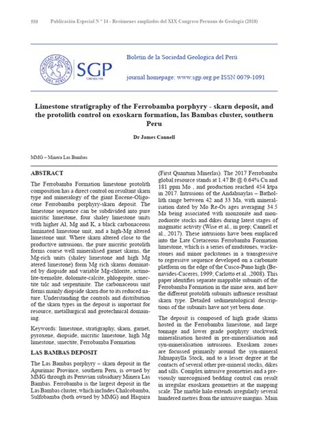 Cannell 2018 Xixcpg Limestone Stratigraphy Of The Ferrobamba Porphyry Skarn Deposit