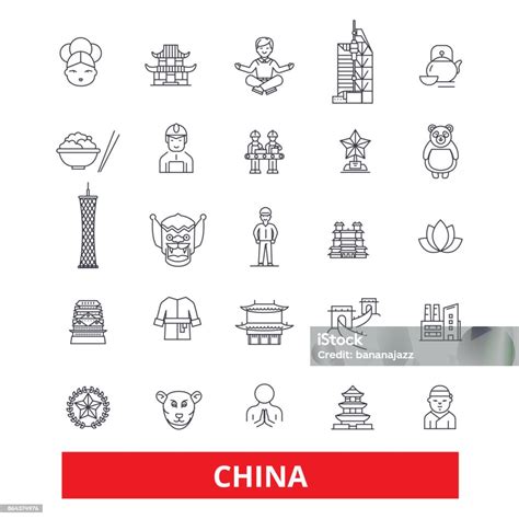 中國和中國東方東方民族文化北京 長城線圖示可編輯的筆劃平面設計向量圖符號的概念孤立在白色背景上的線性跡象向量圖形及更多中國文化圖片 Istock