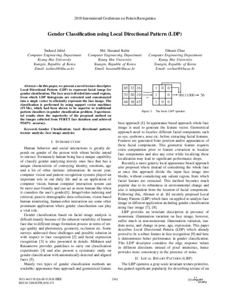 pdf gender classification using local directional pattern ldp