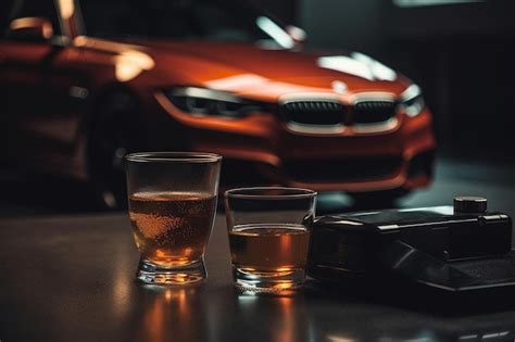 Premium Ai Image Two Glasses Of Alcohol Sit On A Table Next To A Bmw Car