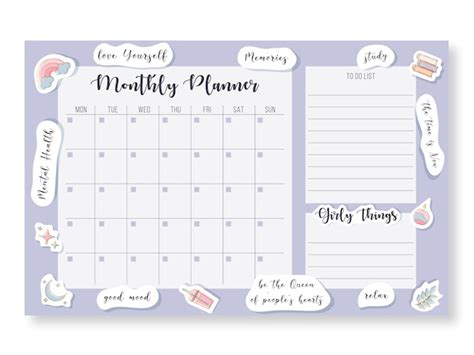 Modelo De Calendário Do Planejador Mensal Vetor Premium