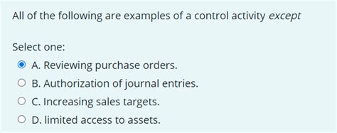 Solved All Of The Following Are Examples Of A Control Chegg