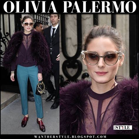 Olivia Palermo In Plum Fur Jacket Teal Pants And Burgundy Leather