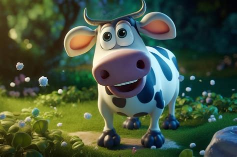 Premium Photo Happy Cute Cow Cartoon Character
