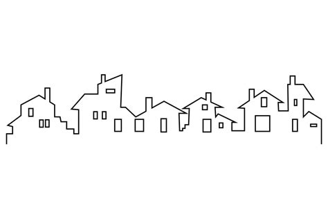 Densely Populated Urban Settlement Illustration In Outline Design Style